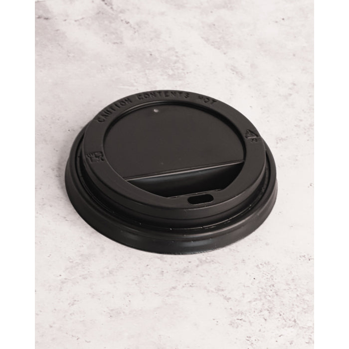 90mm Black Polystyrene Plastic Sip Thru Lid 10x100 – Selecta UK